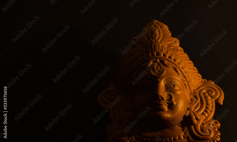 terracotta sculpture of face of goddess Durga for Durga Puja festival ...