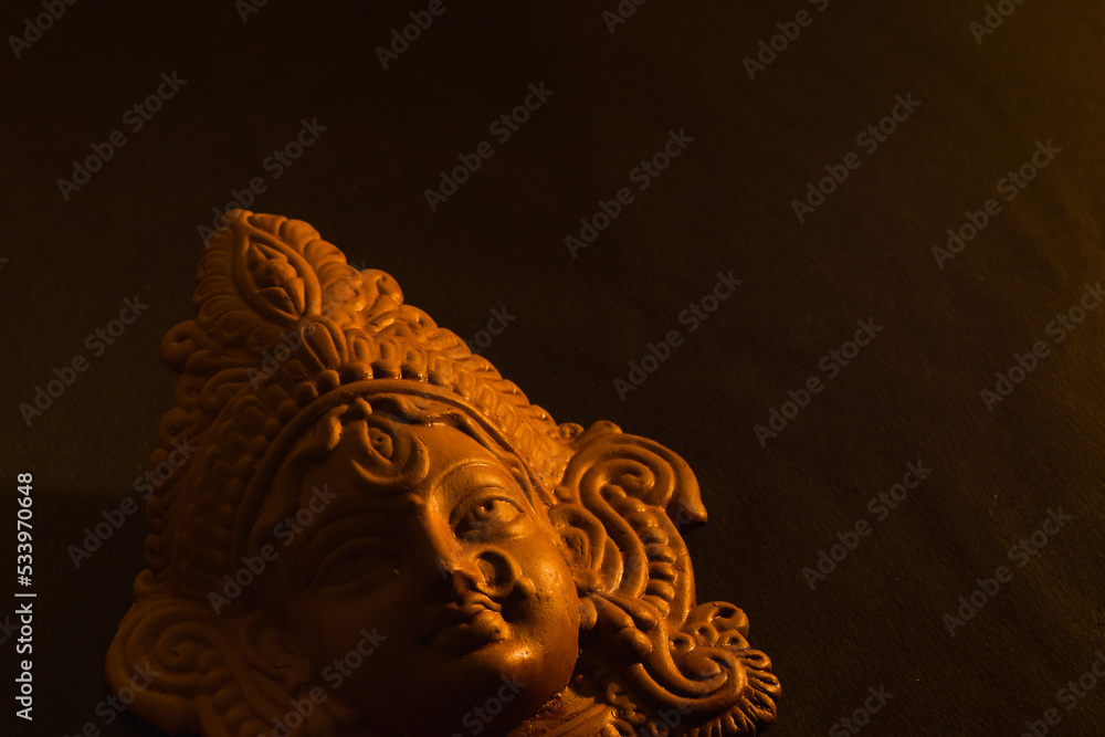 terracotta sculpture of face of goddess Durga for Durga Puja festival ...