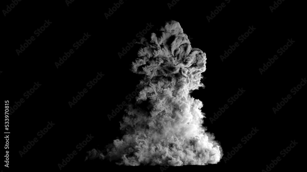 Realistic blast explosion with grey cloud smoke. 3D rendering ...