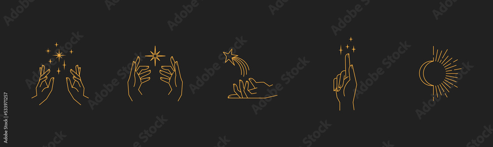 Aesthetic astral hands. Collection of cosmic and celestial elements ...