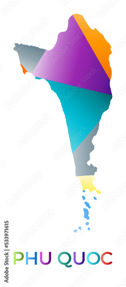 Bright colored Phu Quoc shape. Multicolor geometric style island logo ...