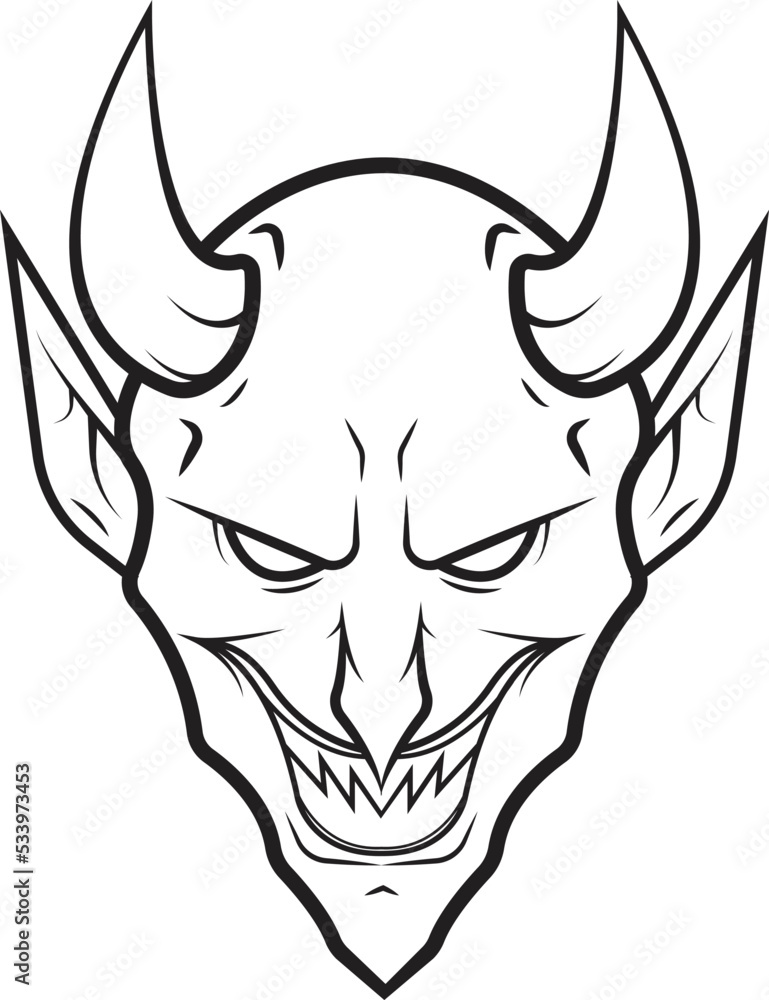 Vector Illustration of Devil Head in Vintage Style Stock Vector | Adobe Stock