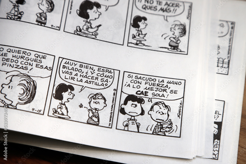 Linus and Lucy. Comic Peanuts. Snoopy, Charlie Brown and his friends ...