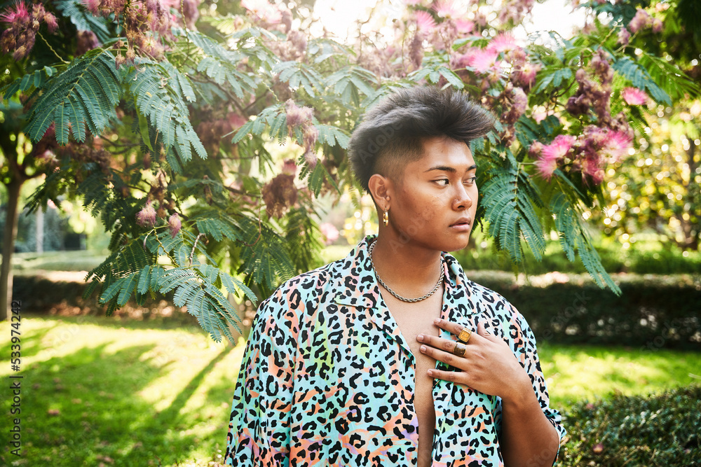 Stylish Filipino transgender woman in park Stock Photo | Adobe Stock