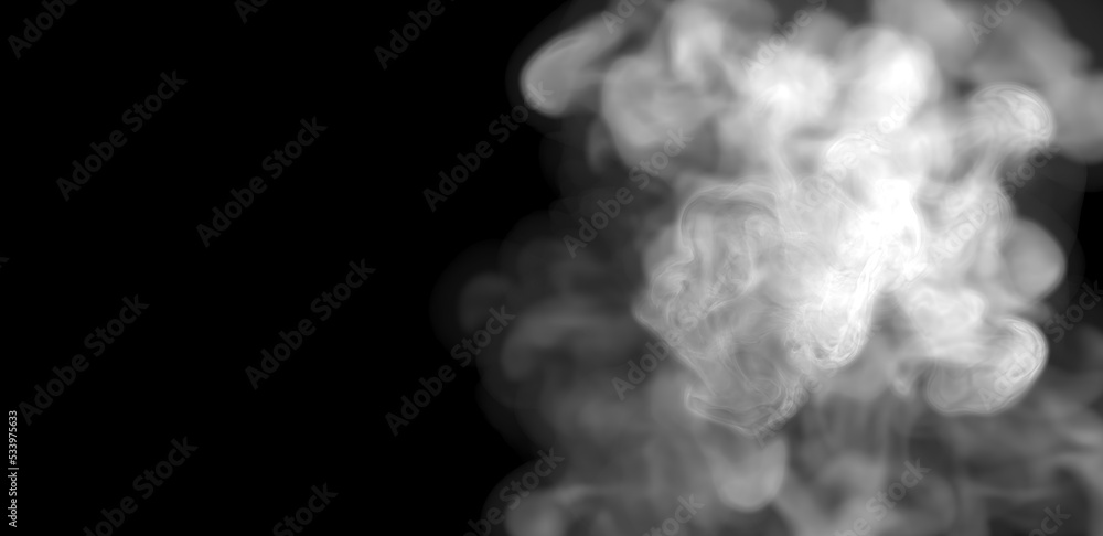 3D render of white smoke. Smoke rises and fills the space, With place ...