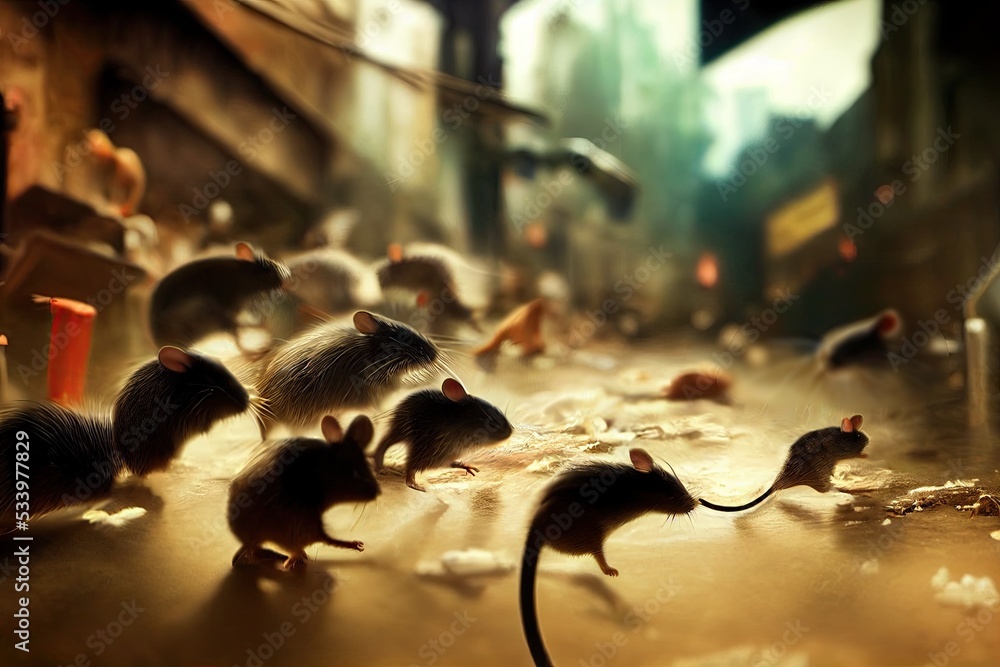 Mice run on the urban roads at night in large numbers, forming groups ...