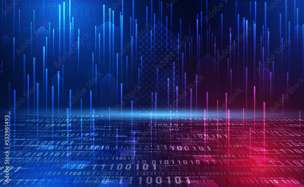 Digital Technology Binary Code Blue Background Matrix Cyber Technology Security Abstract