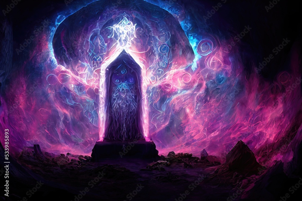 Fantasy night landscape with magical power, ancient stones with magical ...