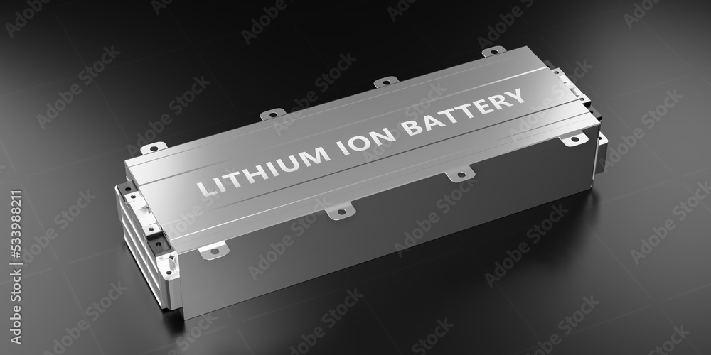 Electric vehicle lithium ion rechargeable battery module inside metal ...