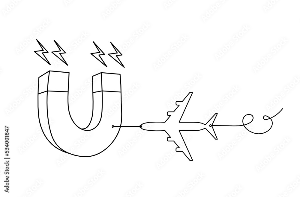 Magnet with plane as line drawing on white background Stock ...