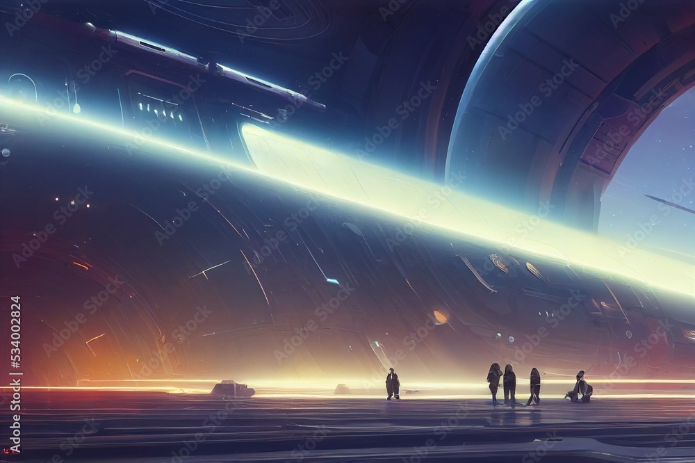 Impressive space sci-fi scene. Space station. Huge futuristic buildings ...