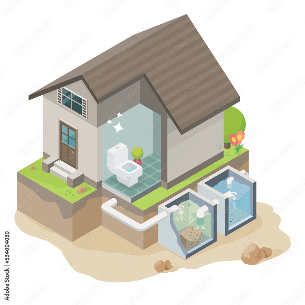 sewage treatment plant for smart house save the environment isometric ...