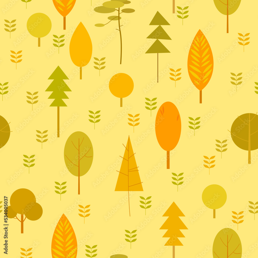 Autumn pattern of trees in cartoon style for print and decoration ...