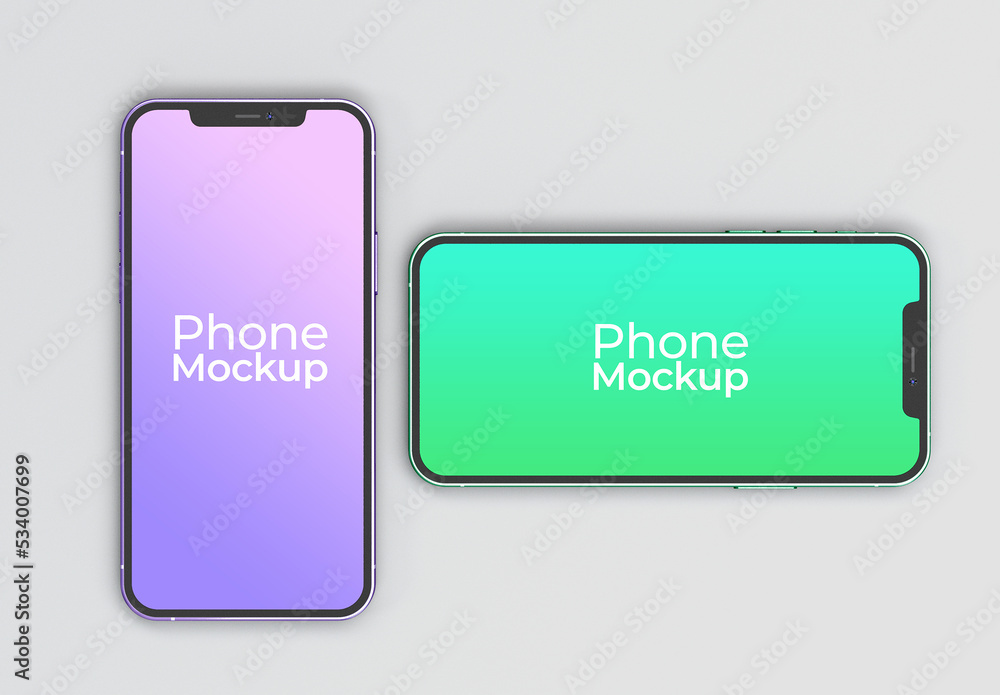 Top View Vertical and Horizontal Phones Mockup Stock Template | Adobe Stock