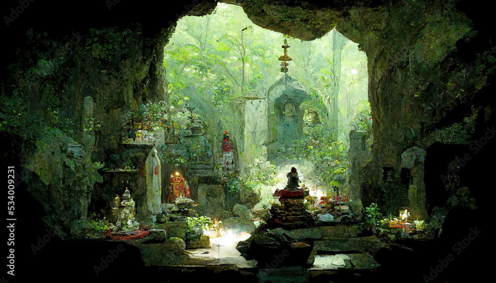 AI generated image of an ancient Hindu temple inside a cave Stock ...
