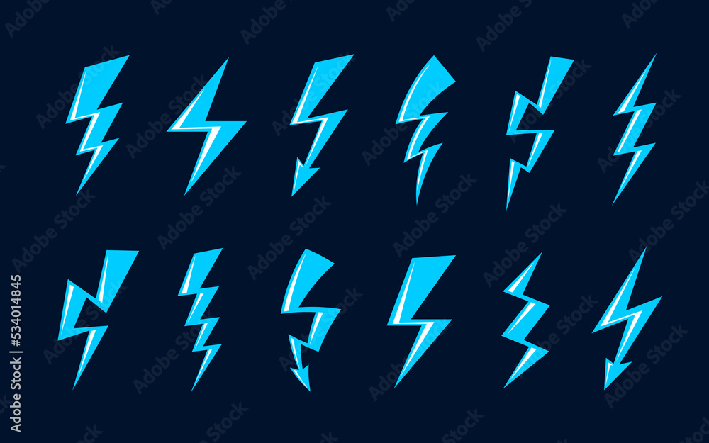 Cartoon blue lightning, flash, thunderbolt. Vector thunder bolts of ...