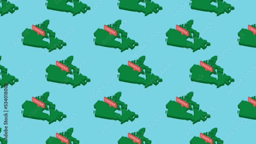 Green isometric maps of country Canada with orange pointer on a blue ...