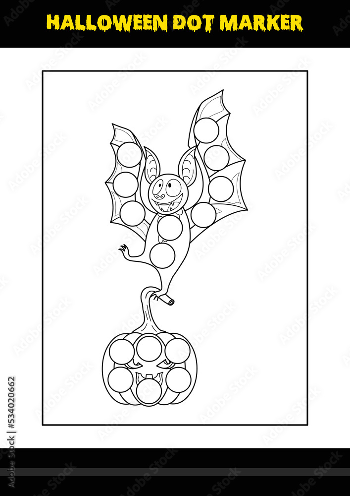 Halloween dot marker coloring page for kids. Line art coloring page ...