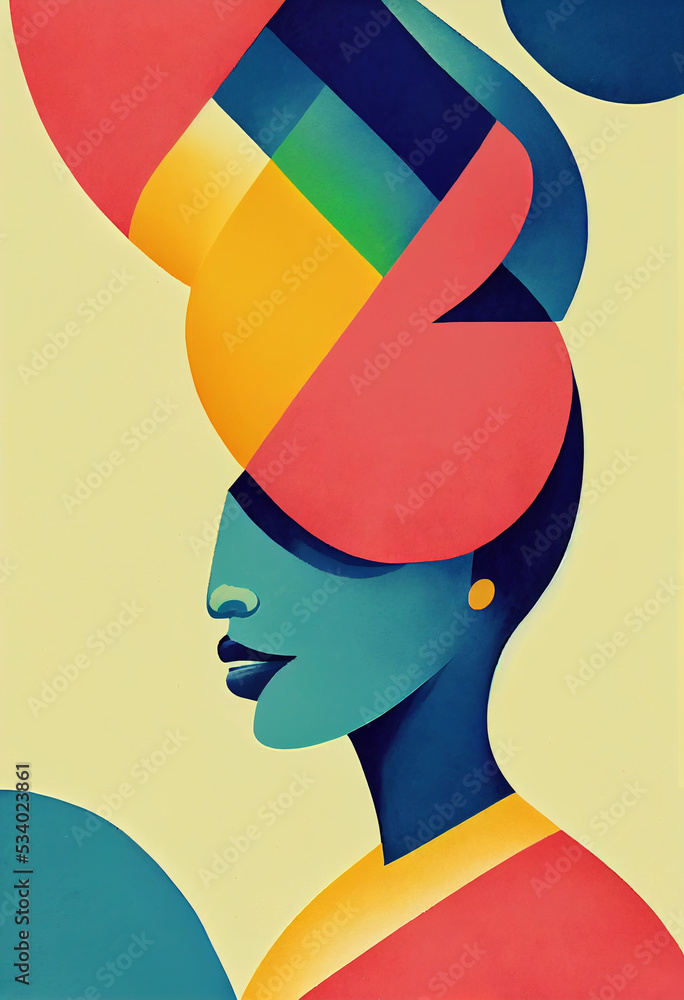 Illustration of a bipoc woman. Colorful abstract design,Flat design ...