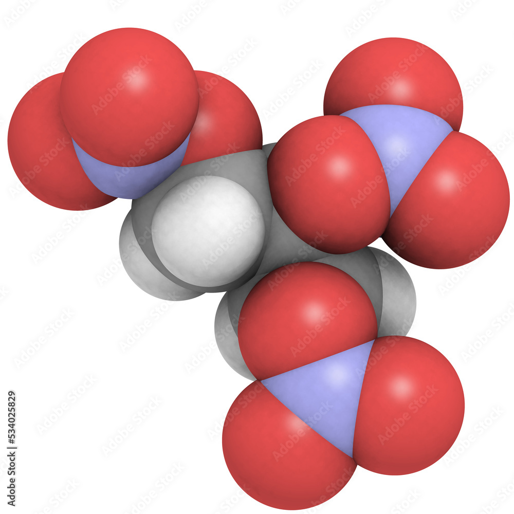ภาพประกอบสต็อก Nitroglycerin (glyceryl trinitrate) explosive molecule ...