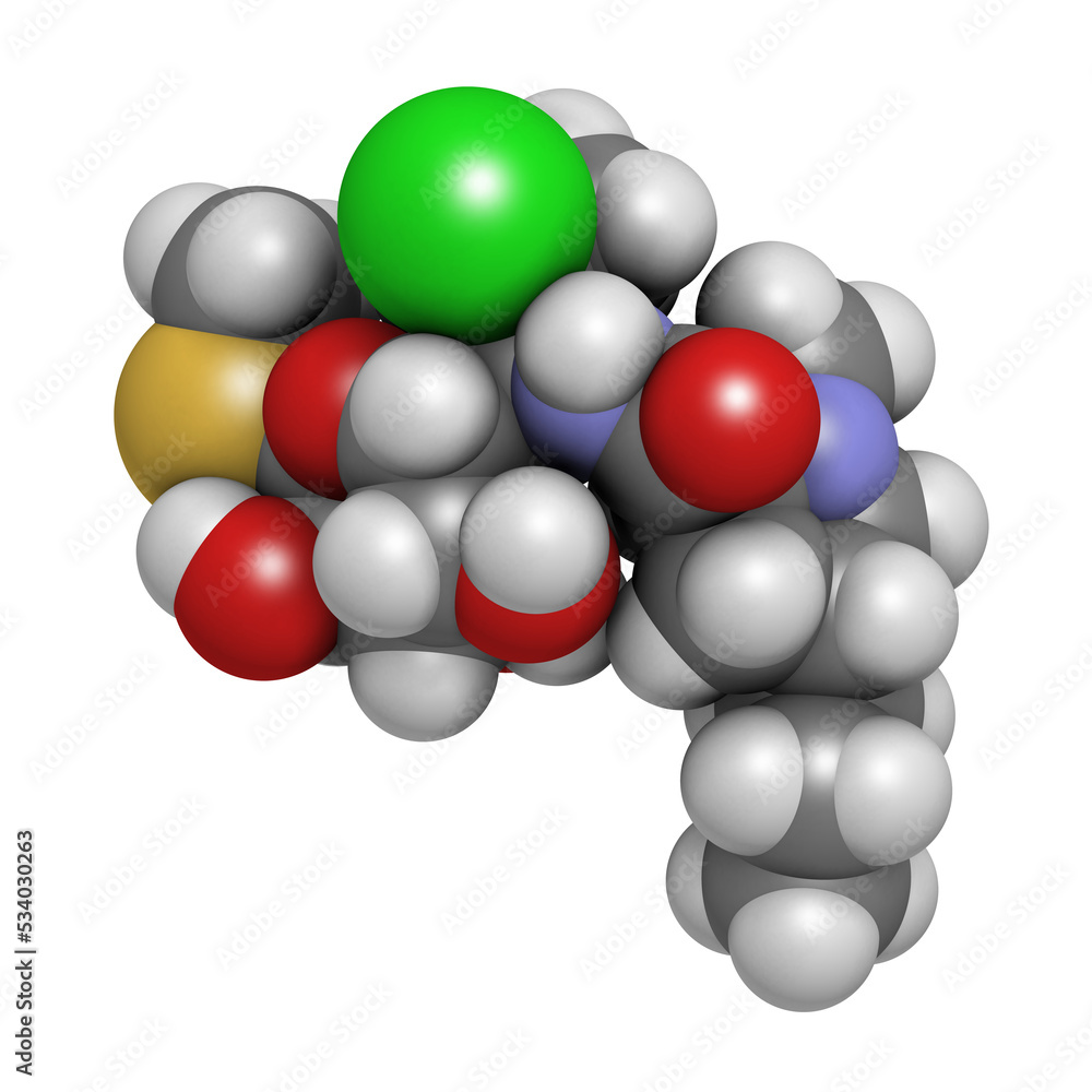 Clindamycin antibiotic drug (lincosamide class), chemical structure ...