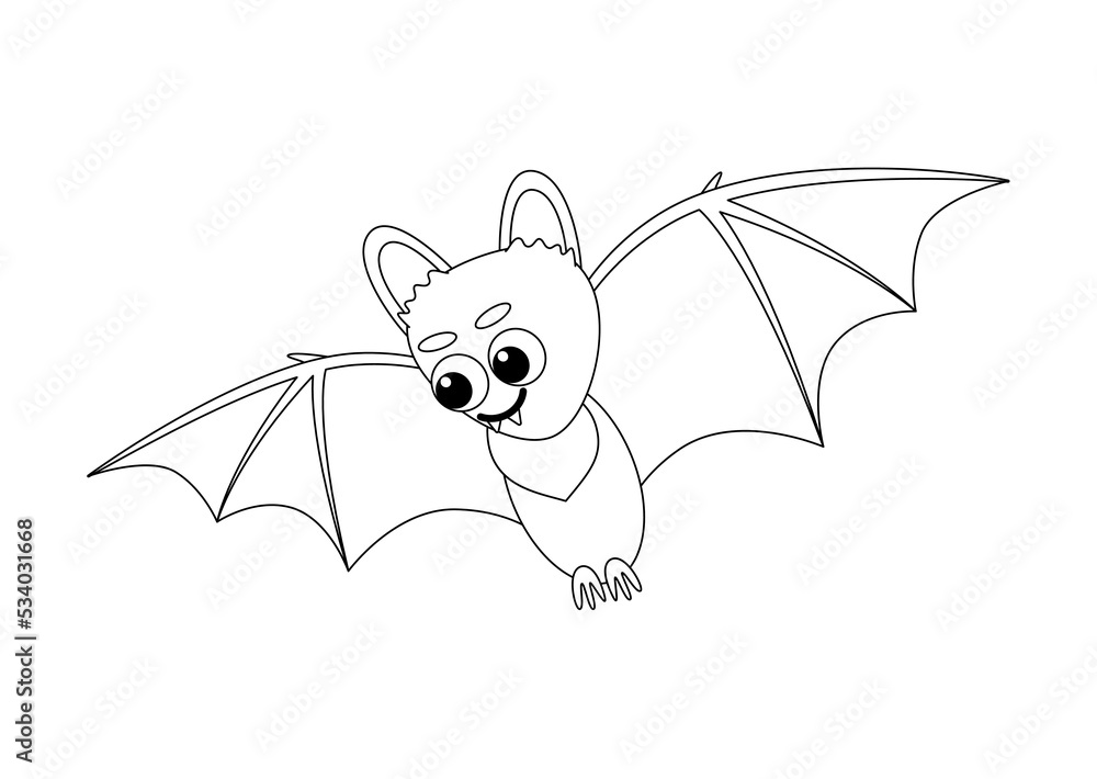 Bat coloring page. Black and white flying bat. Vector Stock Vector ...