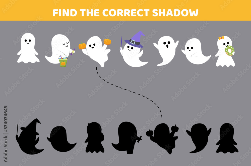 Ghost. Find the correct shadow. Halloween. Shadow matching game ...