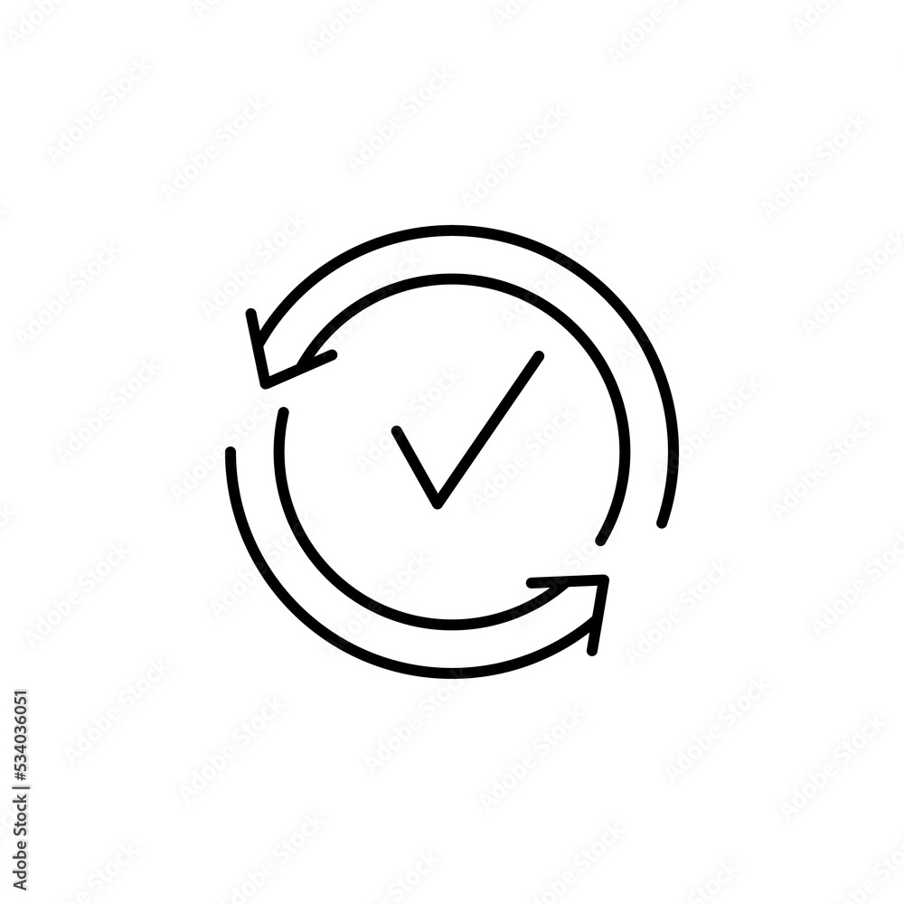 Black round checking process sync approved icon, simple turning arrows ...