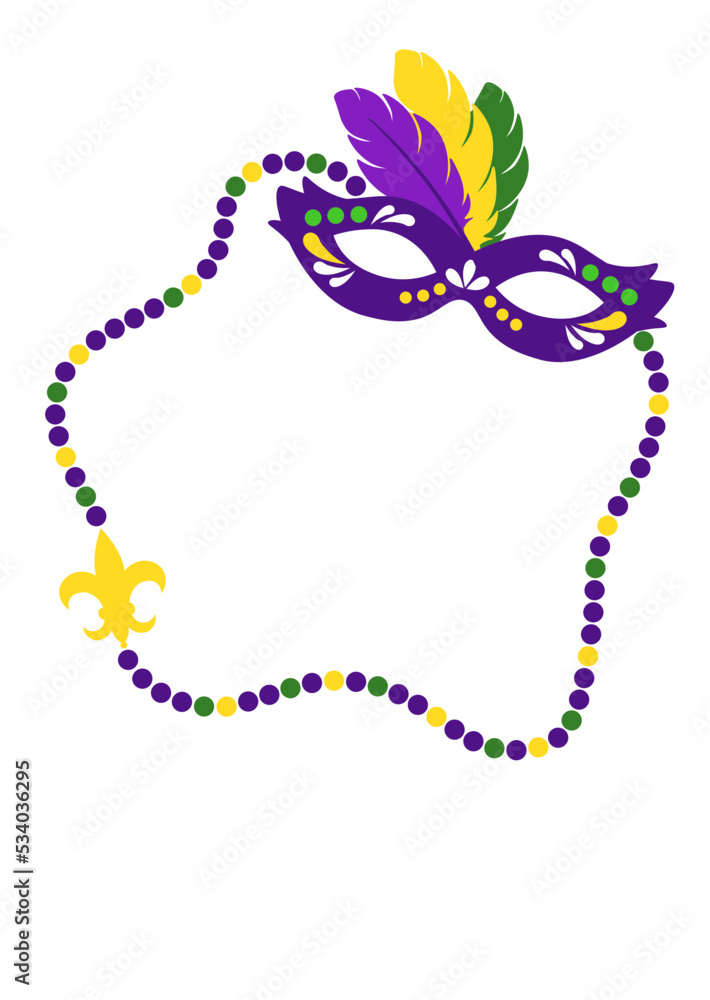 Monogram Mardi Gras svg files Carnival Face mask Beads frame clipart ...