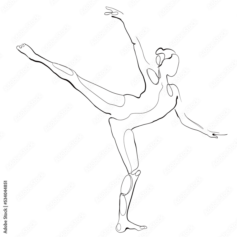 Arabesque woman ballet dancer line art drawing Stock Illustration ...