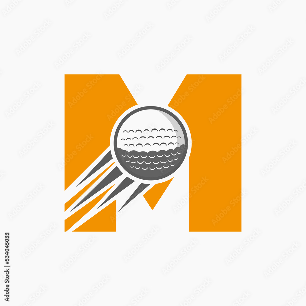 Letter M Golf Logo Concept With Moving Golf Ball Icon. Hockey Sports ...