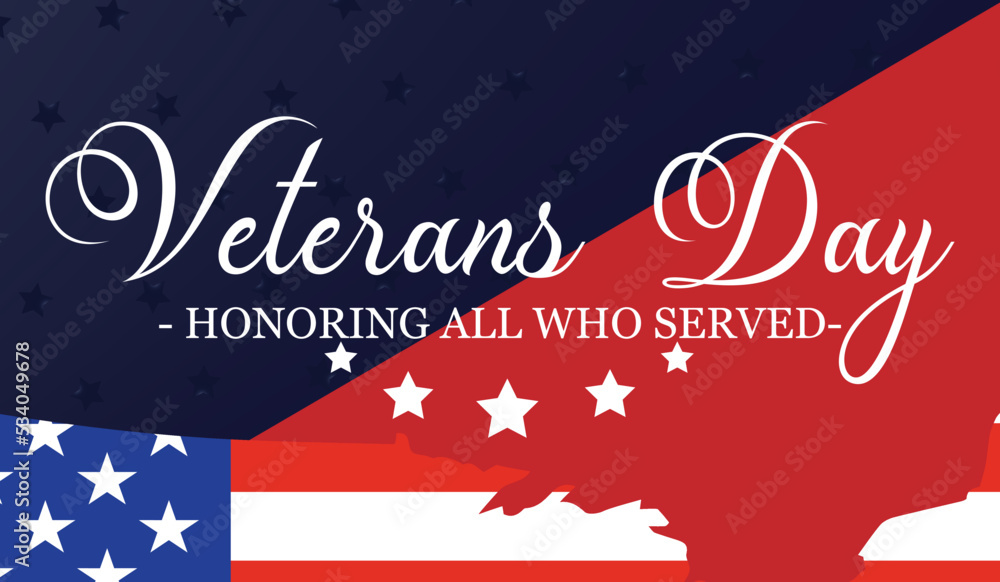 United States Veterans Day celebrate banner with american national flag ...