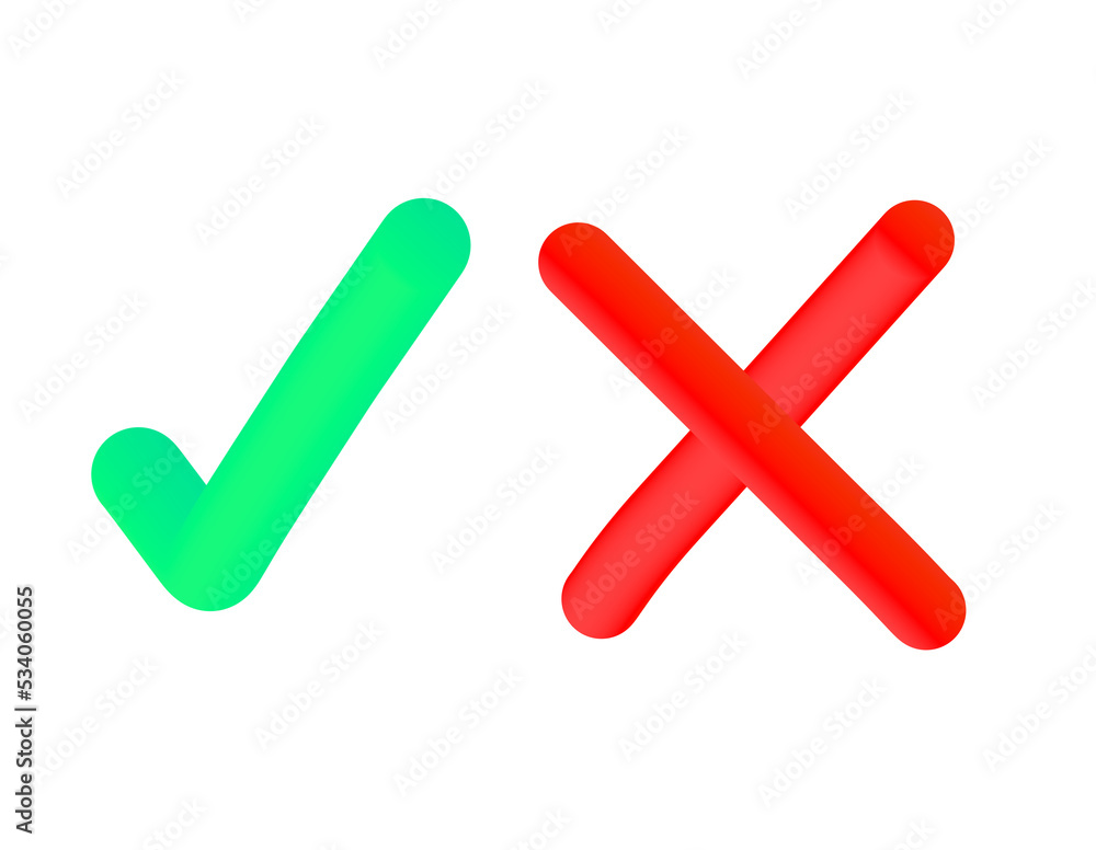 Check and X mark icon 3d stylized brush gradient red and green on ...