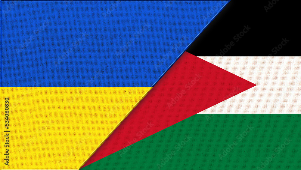 National symbols of Ukraine and Jordan. Ukrainian and Jordanian flags ...