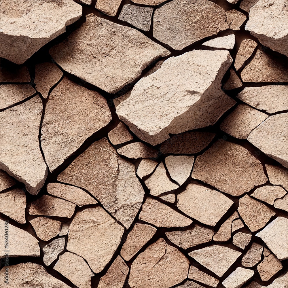 An old, broken flagstone texture background and tile template. The ...