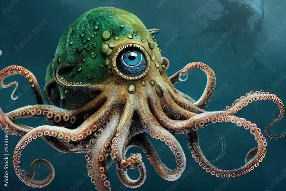 3 D render. A futuristic biomechanical octopus. Cyberpunk Creature ...