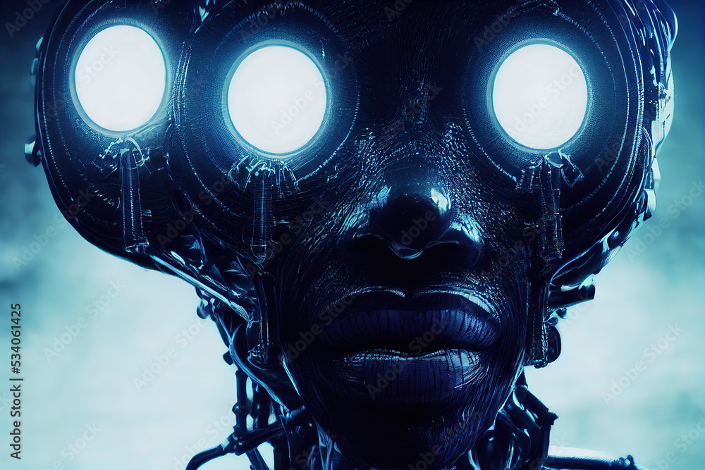 3 D render. Alien warrior, biomechanical creatures, cyborg, robot ...