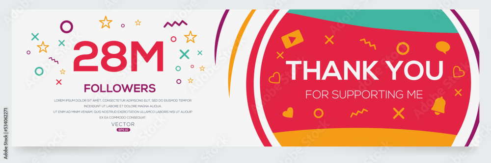 Creative Thank you (28Million, 28000000) followers celebration template ...
