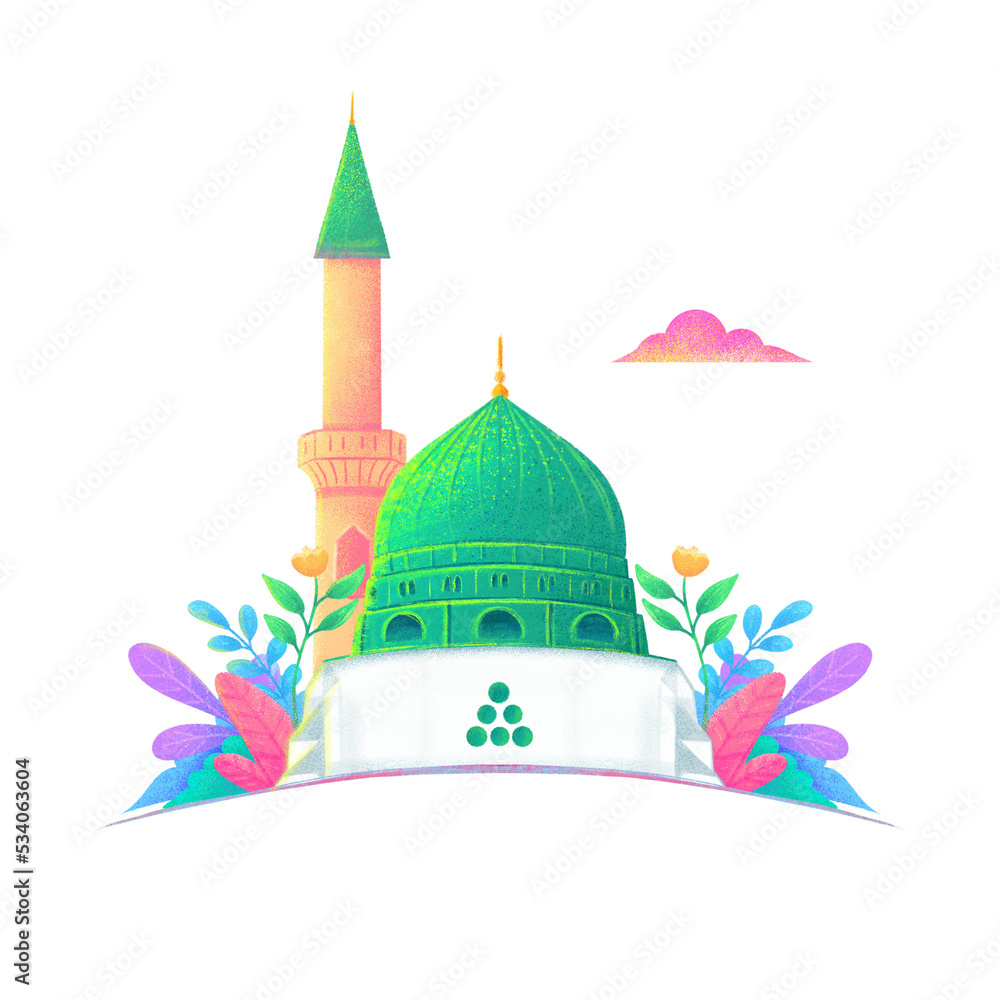illustration of Nabawi Mosque Stock Illustration | Adobe Stock