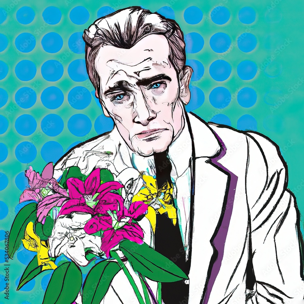 Sad man with flowers Stock Illustration | Adobe Stock