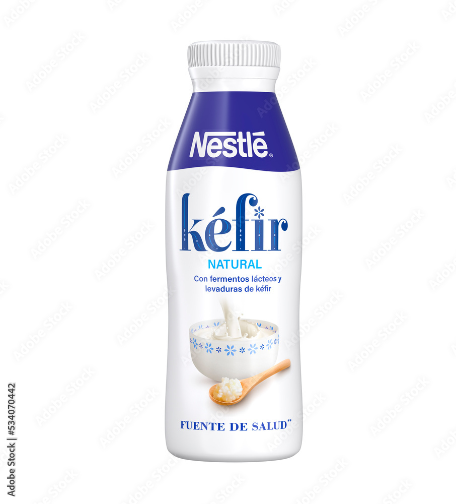 Malaga, Spain - September 28, 2022: Nestle, plain kefir bottle 500 g ...