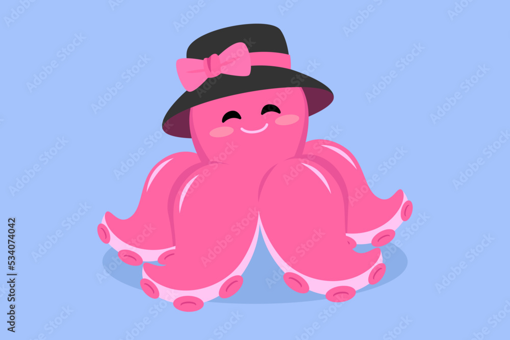 Cute squid in cartoon vector illustration. Stock Vector | Adobe Stock