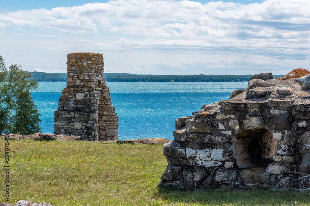 The ruins of Fort St. Joseph, an old War of 1812 fort burned by the ...