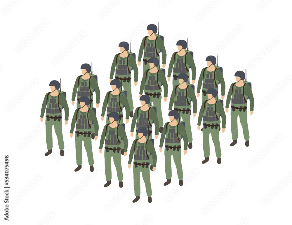 Set of army armed troop soldiers isometric armed military objects Stock ...