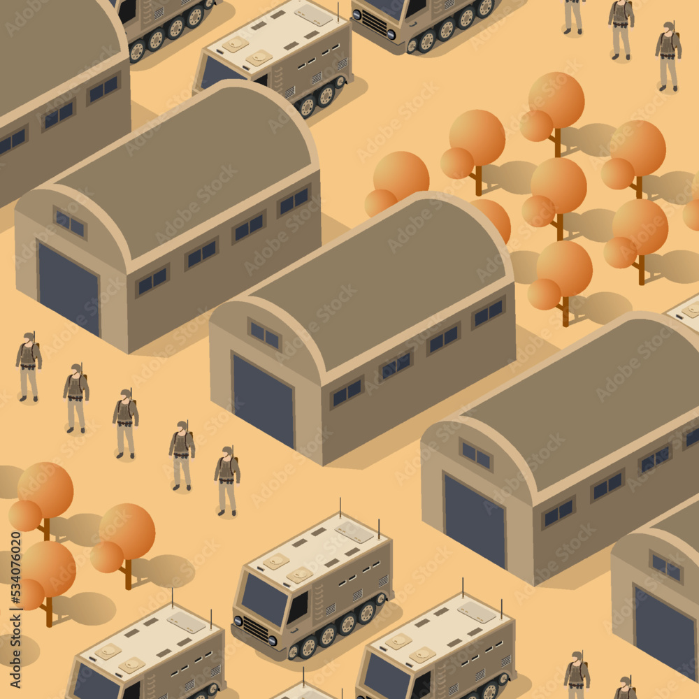 Background 3D illustration army armed troop isometric armed military ...