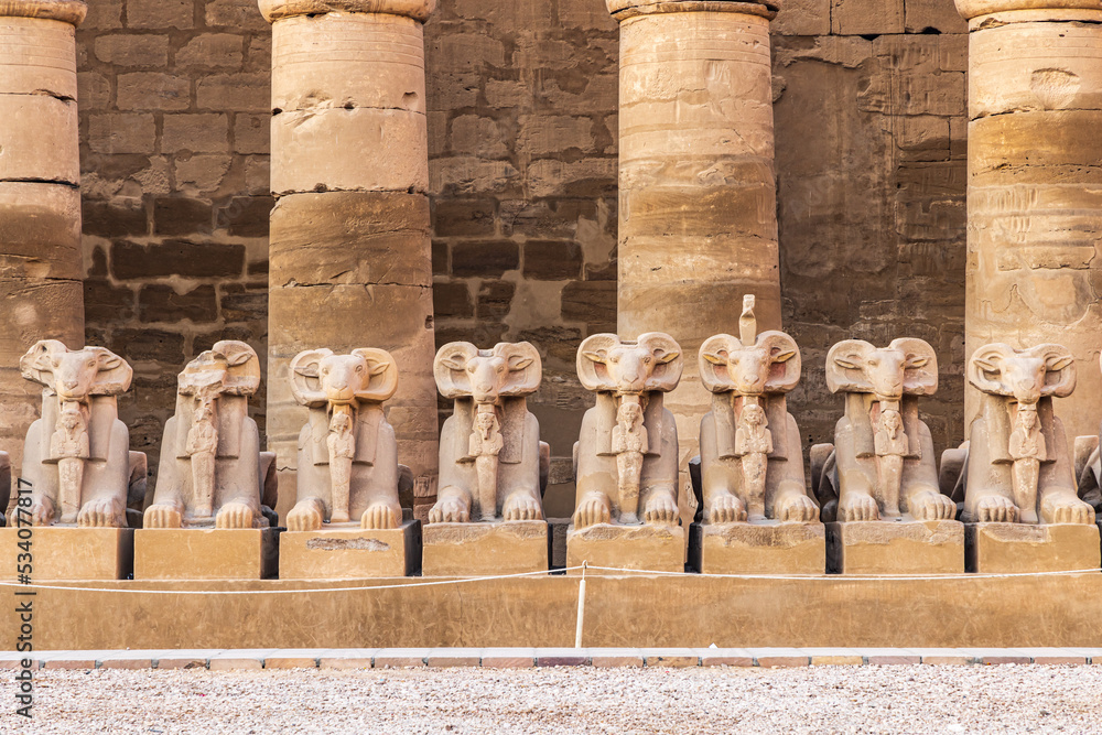 Avenue of the Rams Headed Sphinxes at the Karnak Temple complex in ...