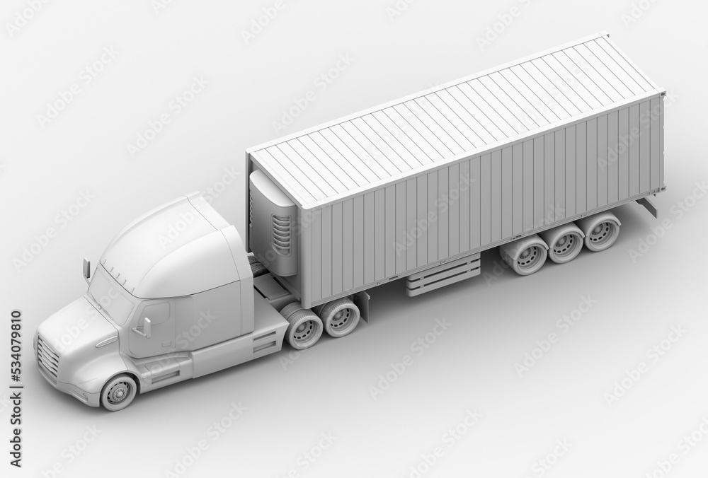 Clay rendering of heavy truck with reefer container. Isometric view ...