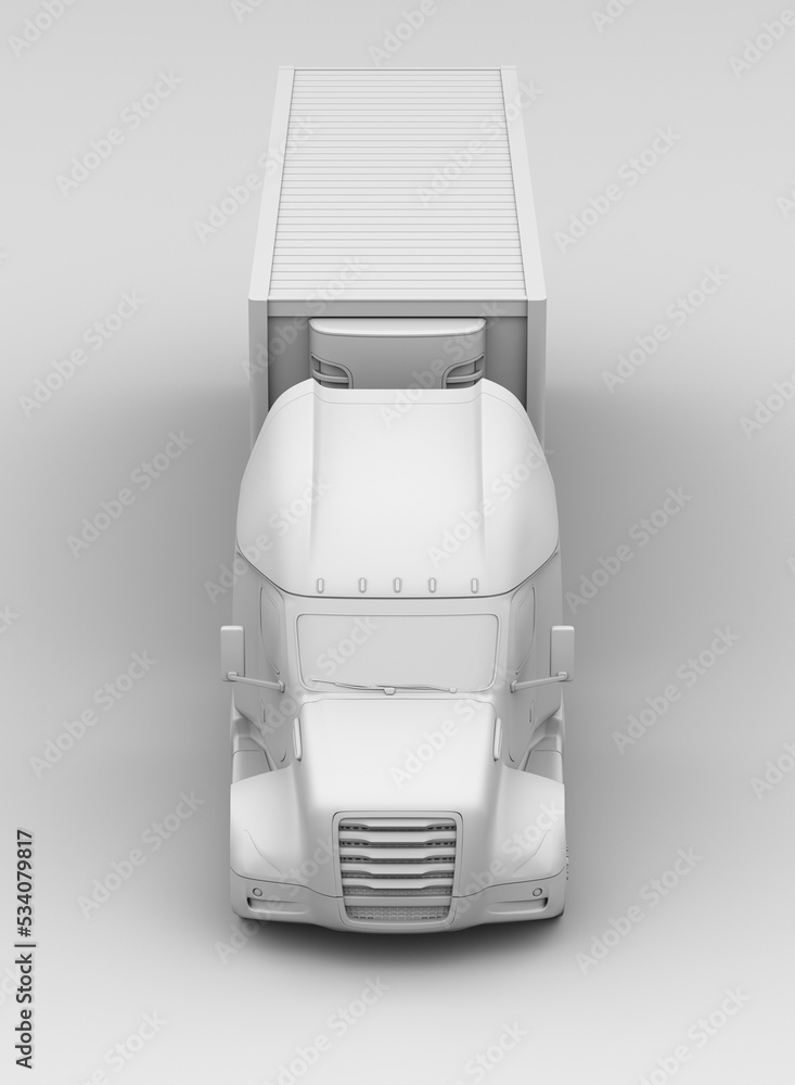 Clay rendering of heavy truck with reefer container. Cold chain concept ...