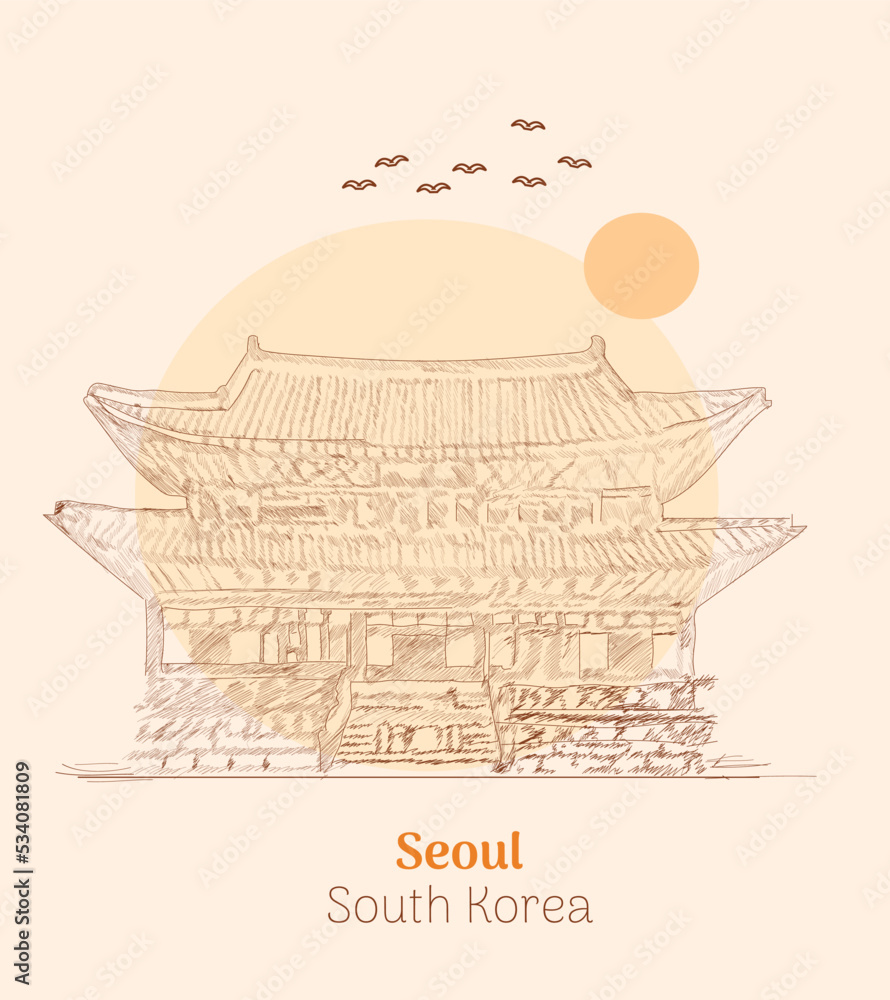 Seoul South Korea hand drawing vector illustration Stock Vector | Adobe ...