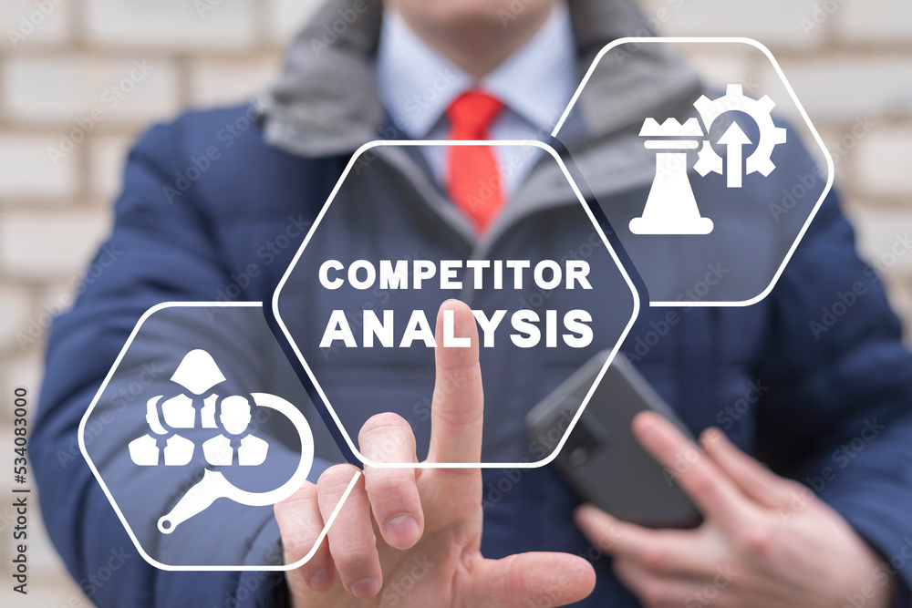 Competitor analysis concept. Competitors and market analysis, consumers ...